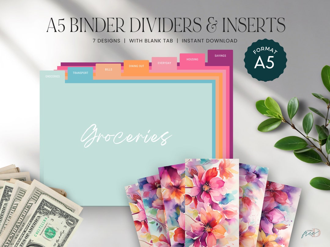 A5 Binder Cash Tab Dividers and Inserts, Money Organizer, Cash Envelope ...