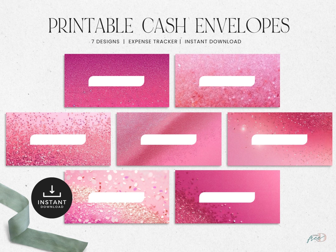 Pink Glitter Cash Envelope Printable With Transaction Tracker ...