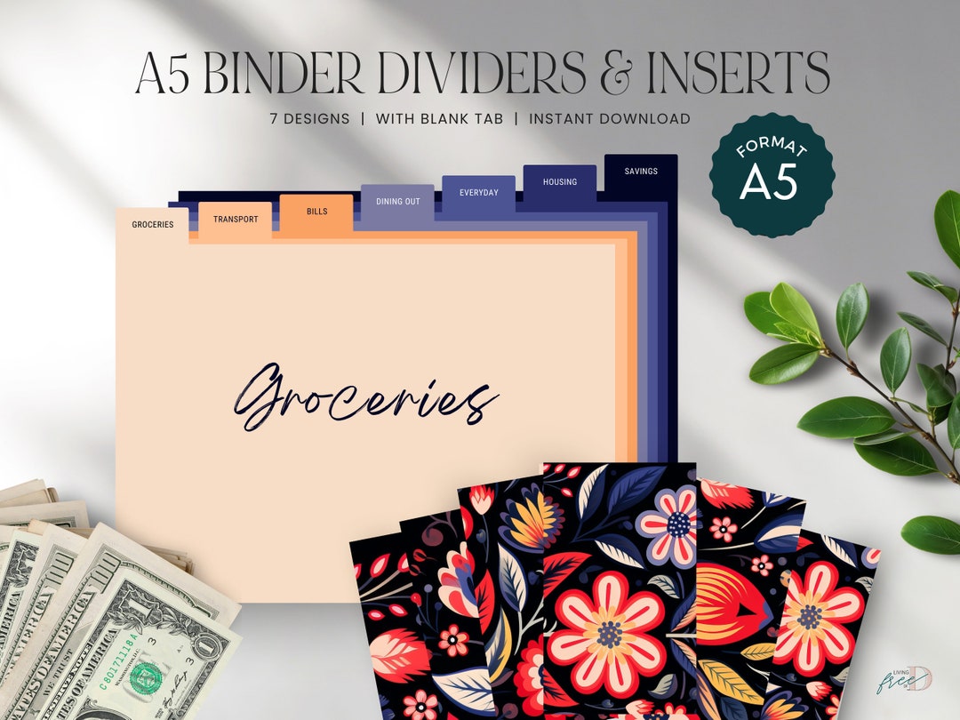 A5 Binder Cash Tab Dividers and Inserts, Money Organizer, Cash Envelope ...