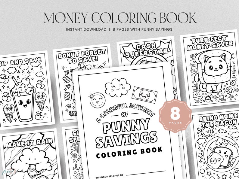 Kawaii Coloring Pages, Money Coloring Book for Kids and Adults, Funny ...