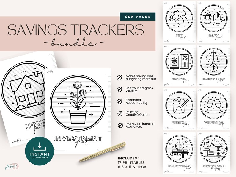 Money Savings Challenge Printable BUNDLE Progress Chart - Etsy