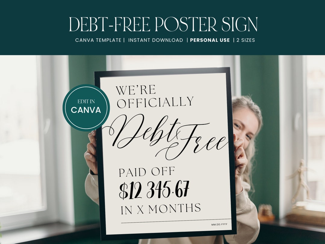 Debt Free Poster, Editable Canva Debt Payoff Template, Debt-free ...