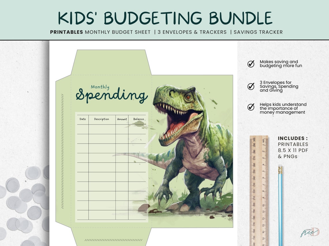 Kids Budgeting Printables Set, Cash Envelopes W/ Transaction Tracker ...