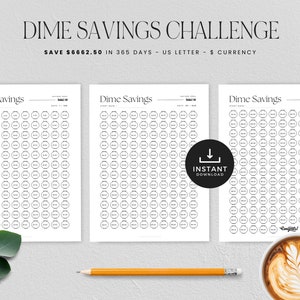 365 Days Savings Challenge, Dime Challenge Chart Printable, 365 Days ...