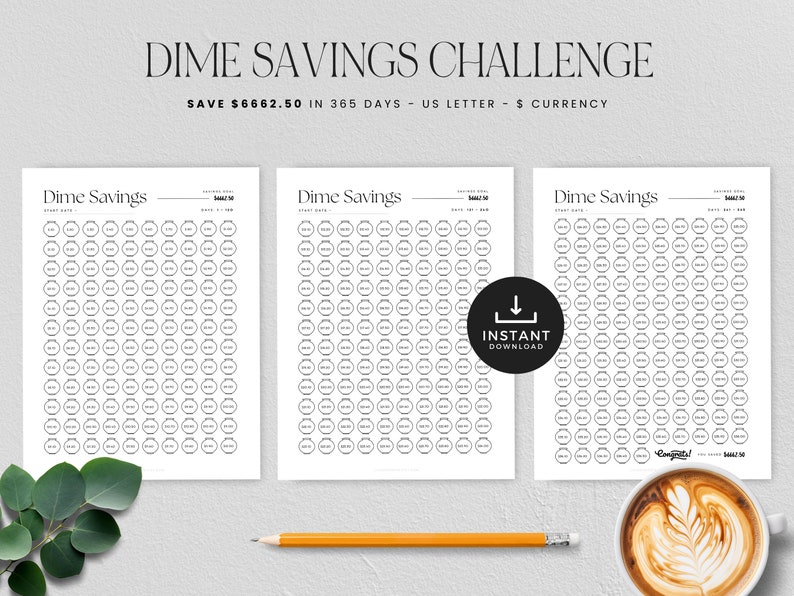 365 Days Savings Challenge, Dime Challenge Chart Printable, 365 Days ...