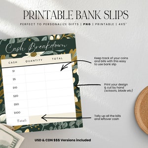 Cash Breakdown Slip, Bank Teller Slip Printable, Coin Counting, Money ...