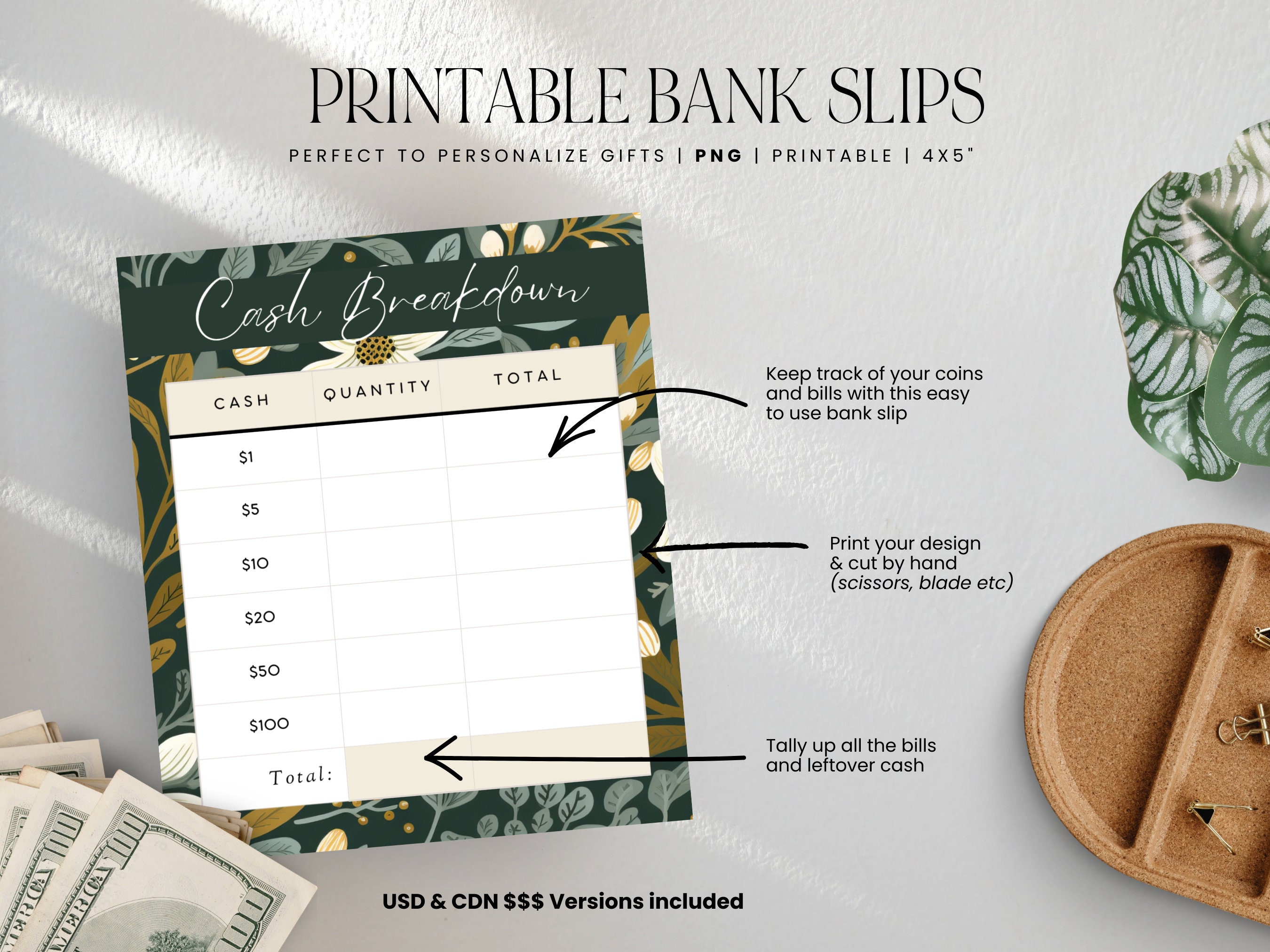 Cash Breakdown Slip, Bank Teller Slip Printable, Coin Counting, Money ...