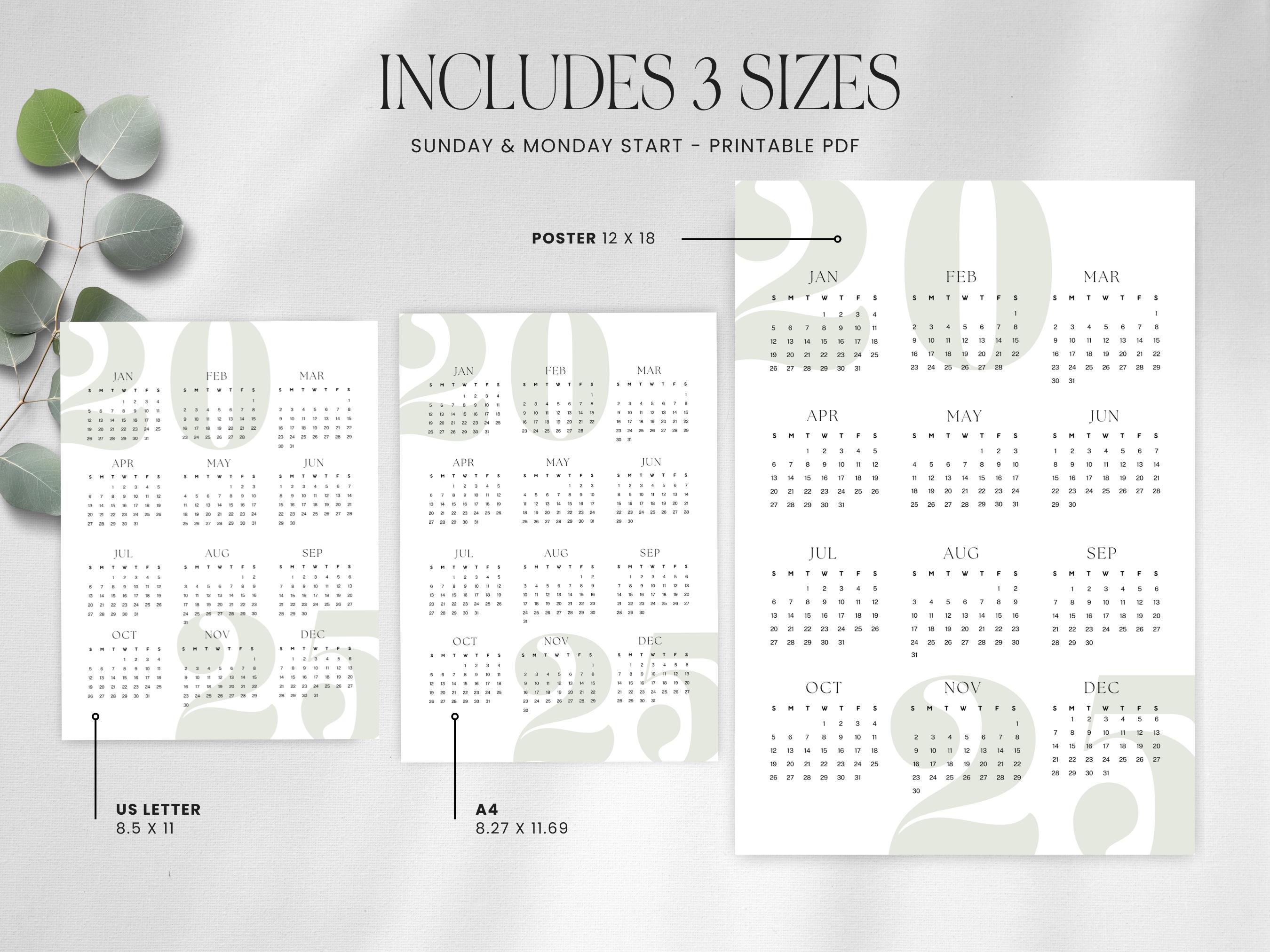 2025 Calendar Portrait, 2025 Monthly Calendar, 12-month Calendar ...