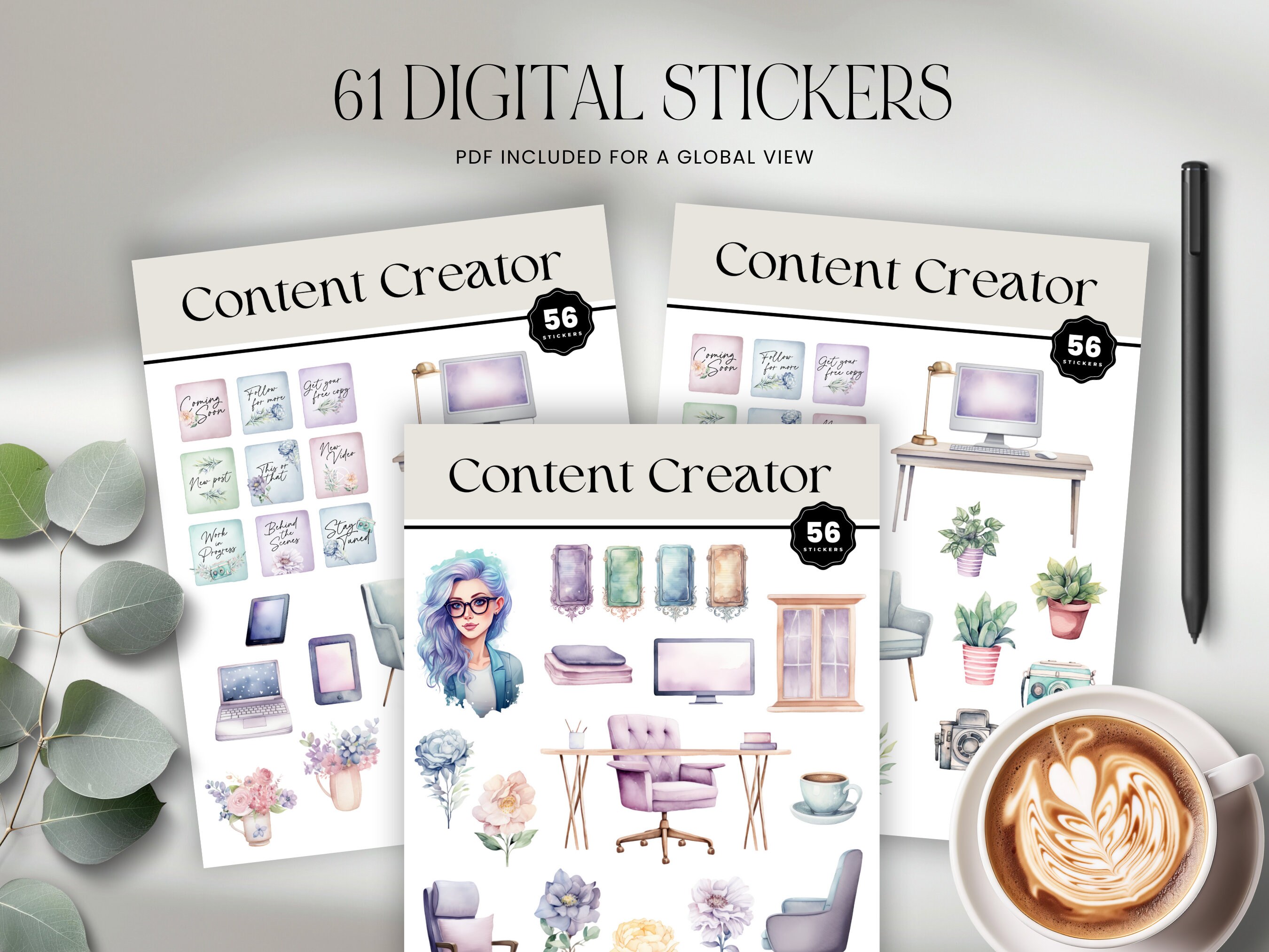 Content Creator Digital Stickers, Content Producer Clipart Digital ...