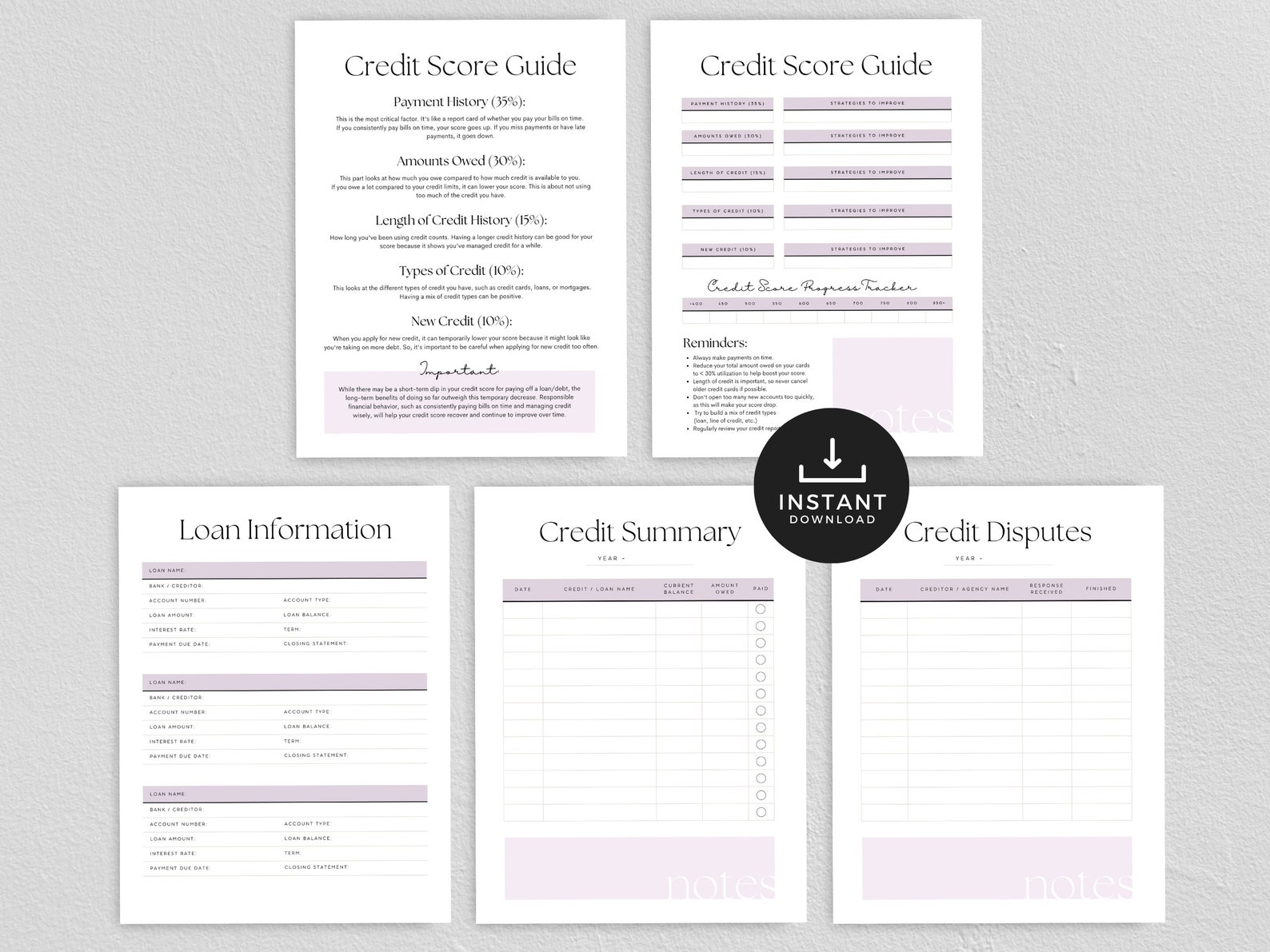 Credit Repair Printable Set, Credit Score Trackers, Money Goals, Debt ...
