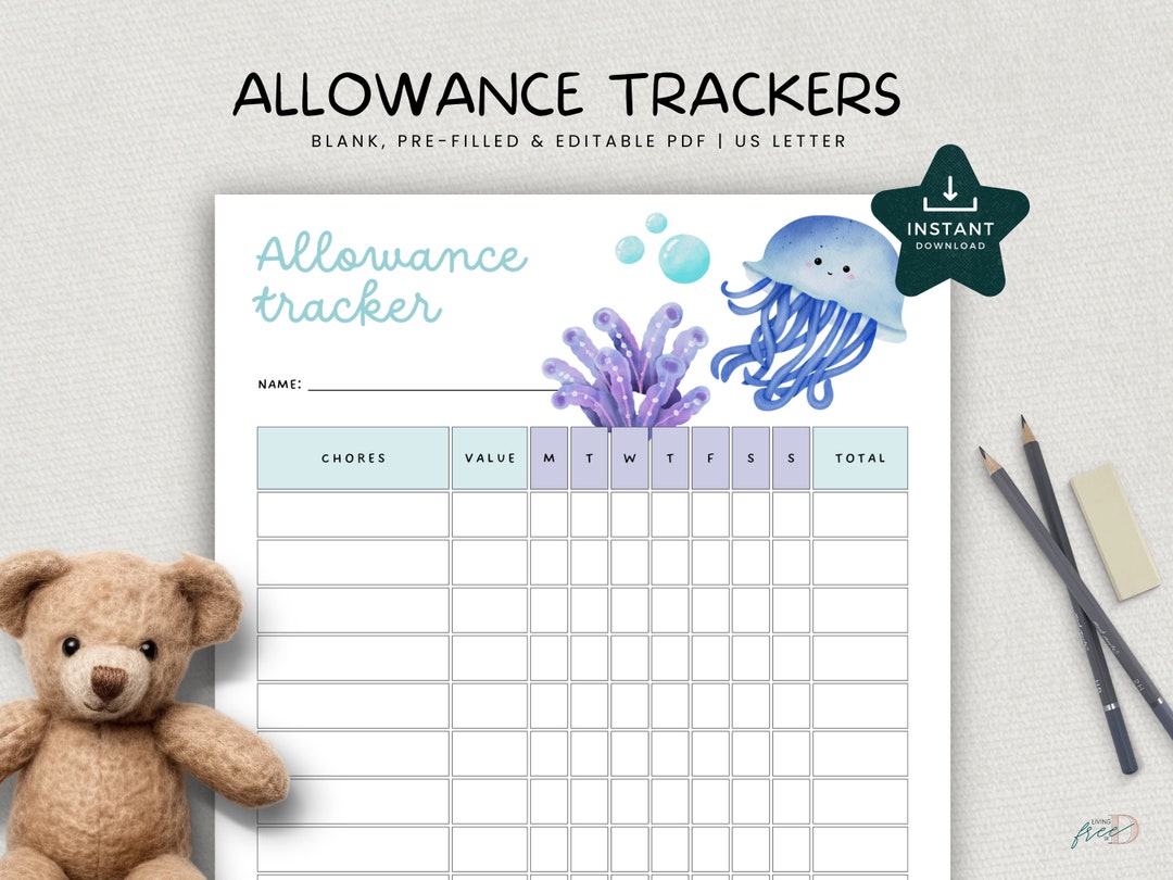 Allowance Tracker Printable, Editable PDF Chore Chart, Allowance Reward ...