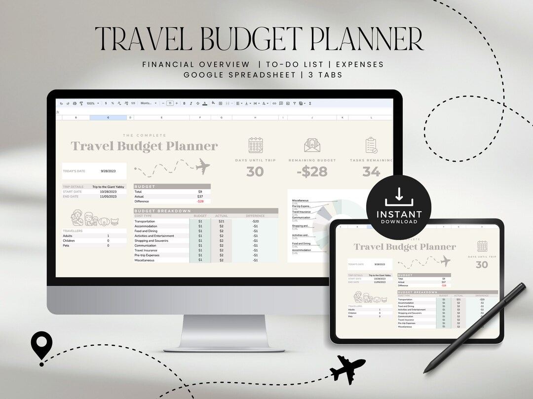 Travel Budget Spreadsheet Template, Customizable Vacation Planner ...