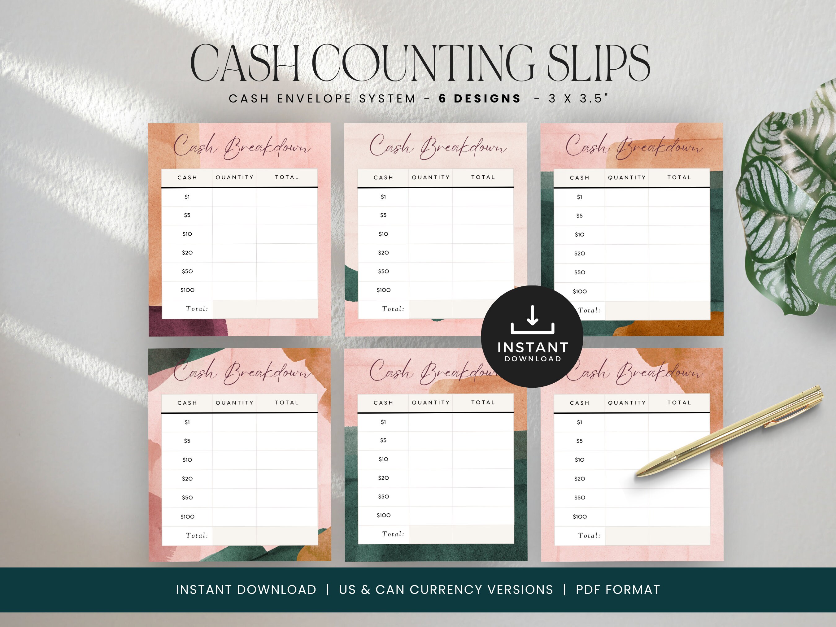 Cash Breakdown Slip, Bank Teller Slip Printable, Coin Counting, Money ...