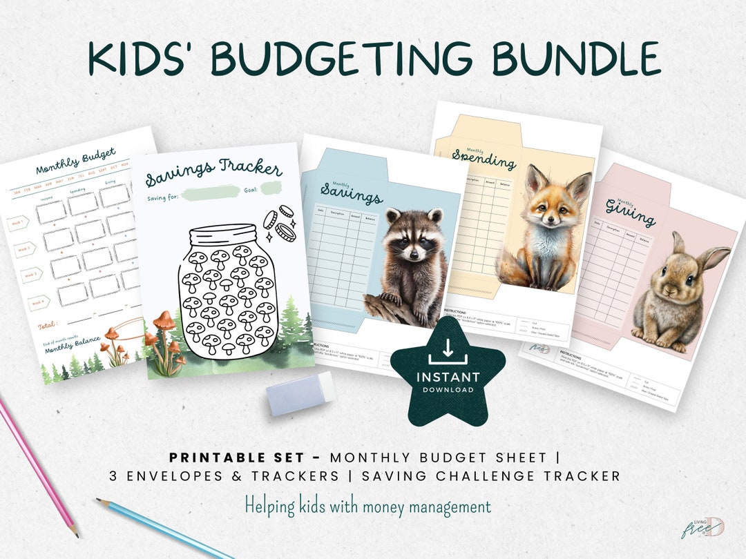 Kids Budgeting Printable Set, Cash Envelopes With Transaction Tracker ...