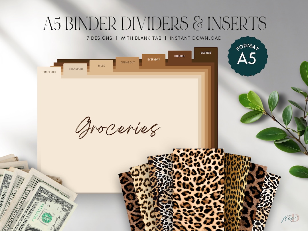 A5 Binder Cash Tab Dividers and Inserts, Money Organizer, Cash Envelope ...