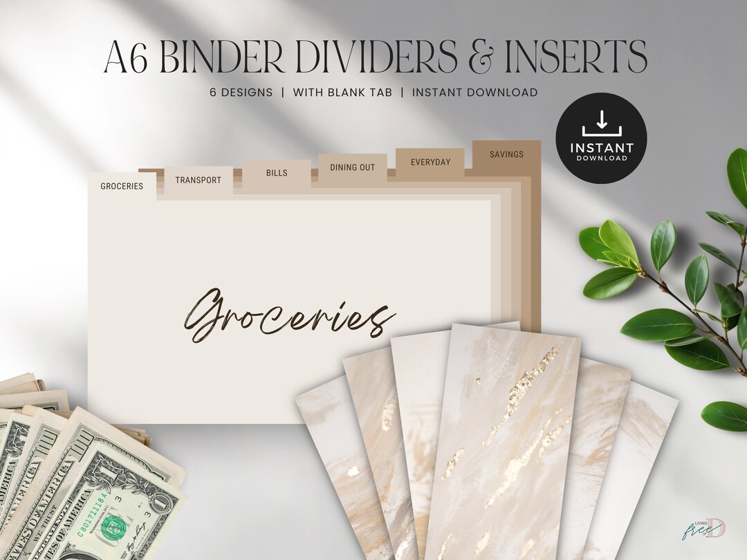 A6 Binder Cash Tab Dividers and Inserts, Money Organizer, Cash Envelope ...