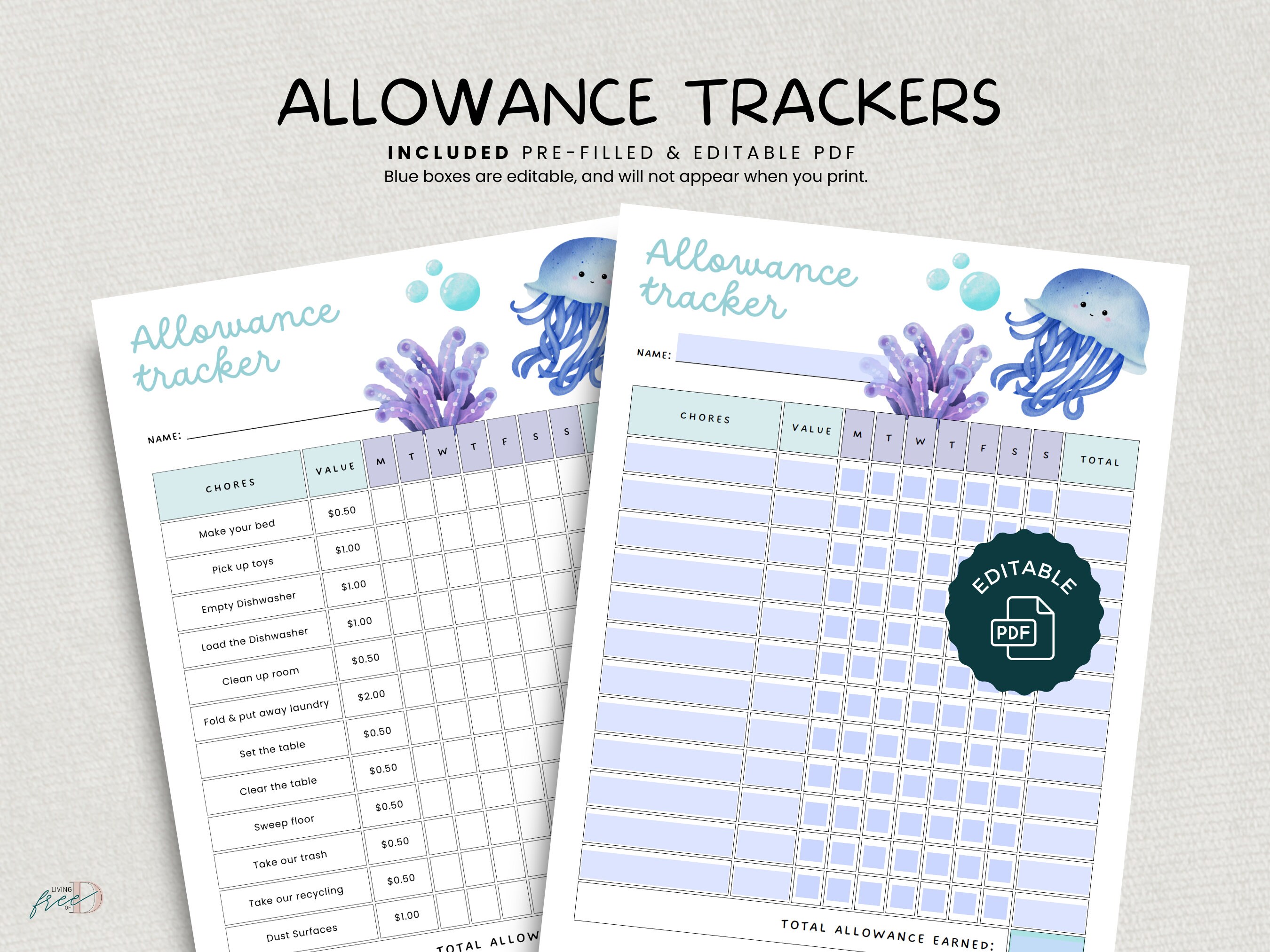 Allowance Tracker Printable, Editable PDF Chore Chart, Allowance Reward ...