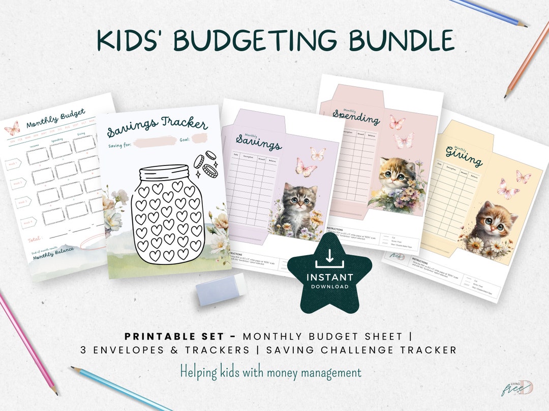 Kids Budgeting Printables Set, Cash Envelopes With Transaction Tracker ...