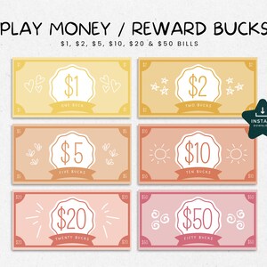 Play Money for Kids, Reward Bucks Printable, Money Games Kids, Chore ...