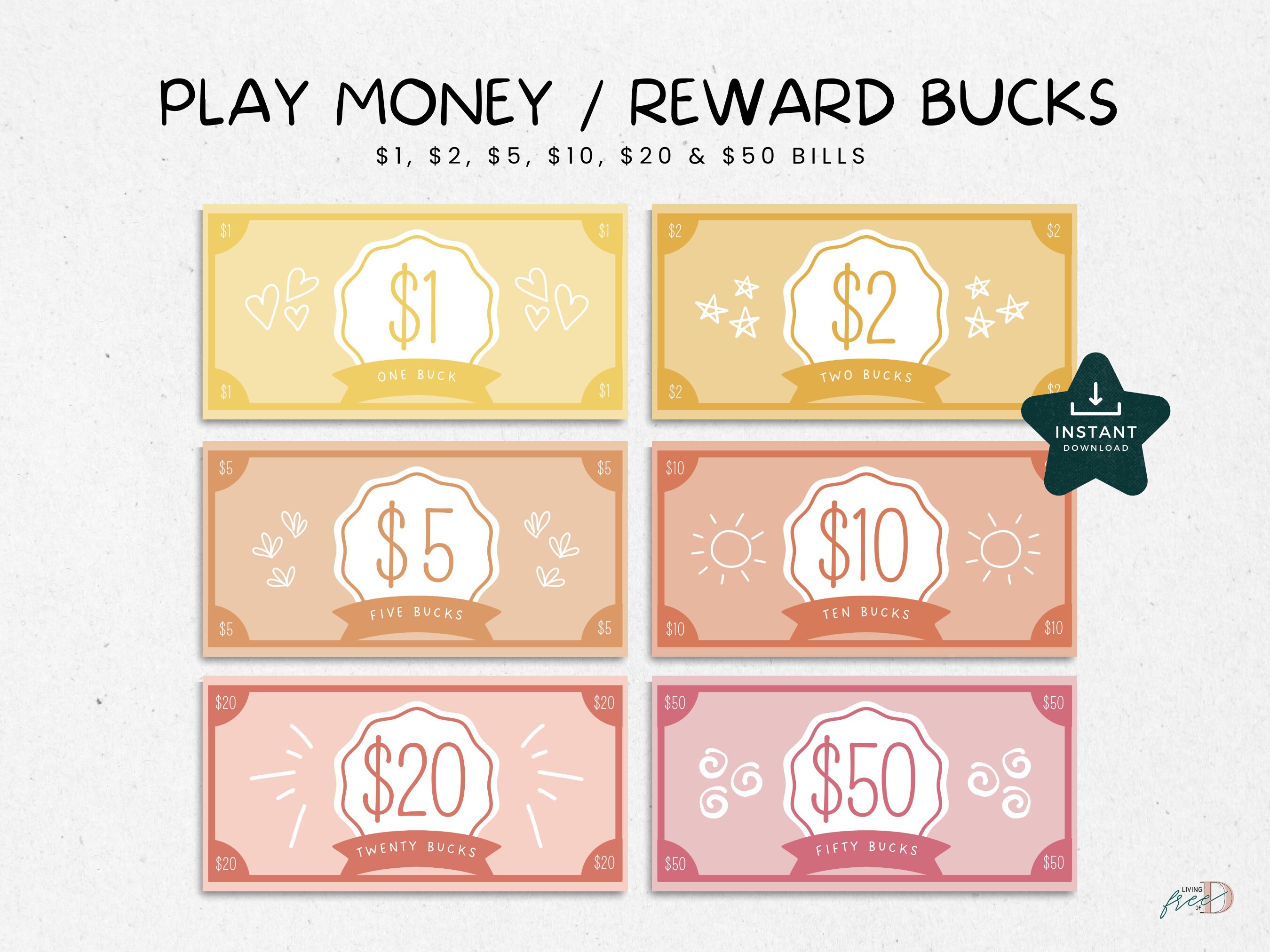 Play Money for Kids, Reward Bucks Printable, Money Games Kids, Chore ...