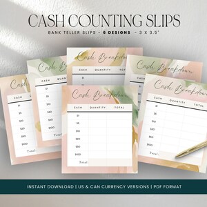 Cash Breakdown Slip, Bank Teller Slip Printable, Coin Counting, Money ...
