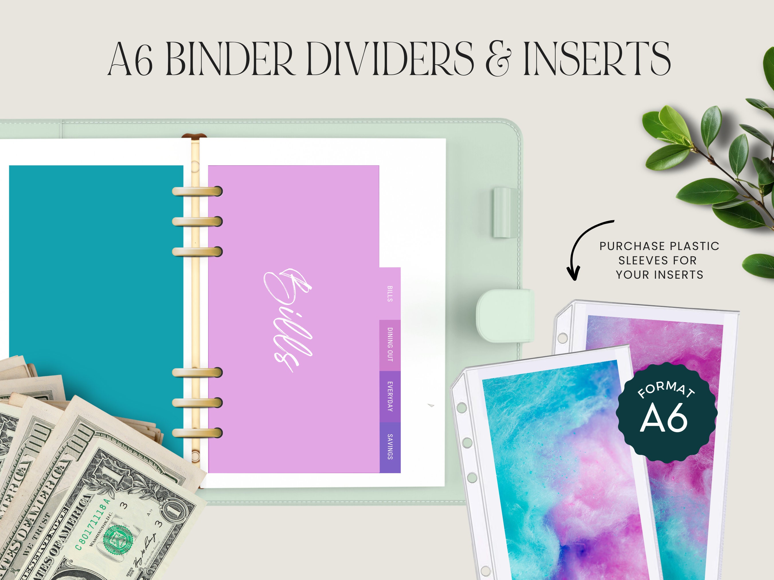 A6 Binder Cash Tab Dividers and Inserts, Money Organizer, Cash Envelope ...