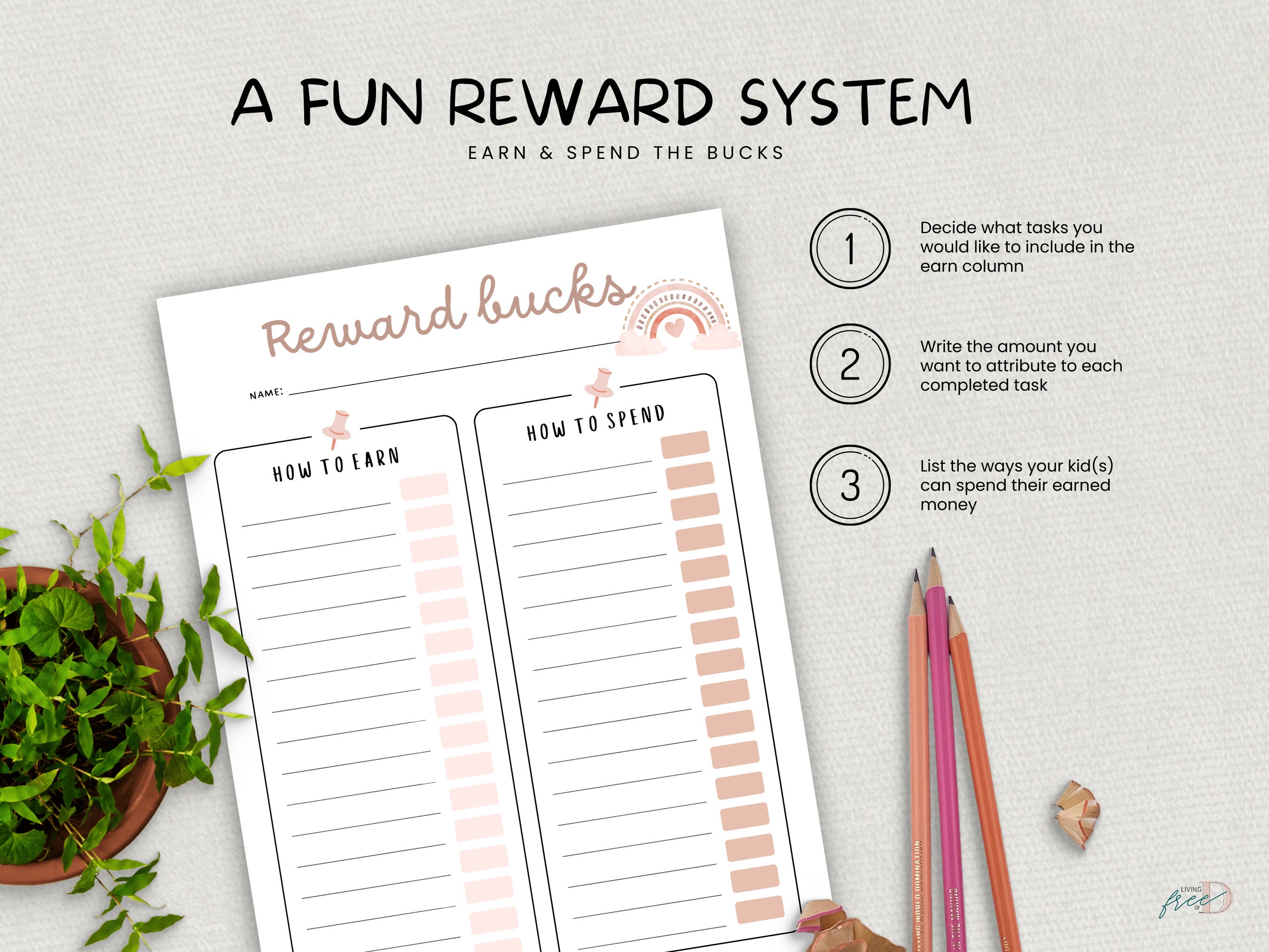 Kids Reward Bucks Chart Printable, Editable Kids Reward System PDF ...
