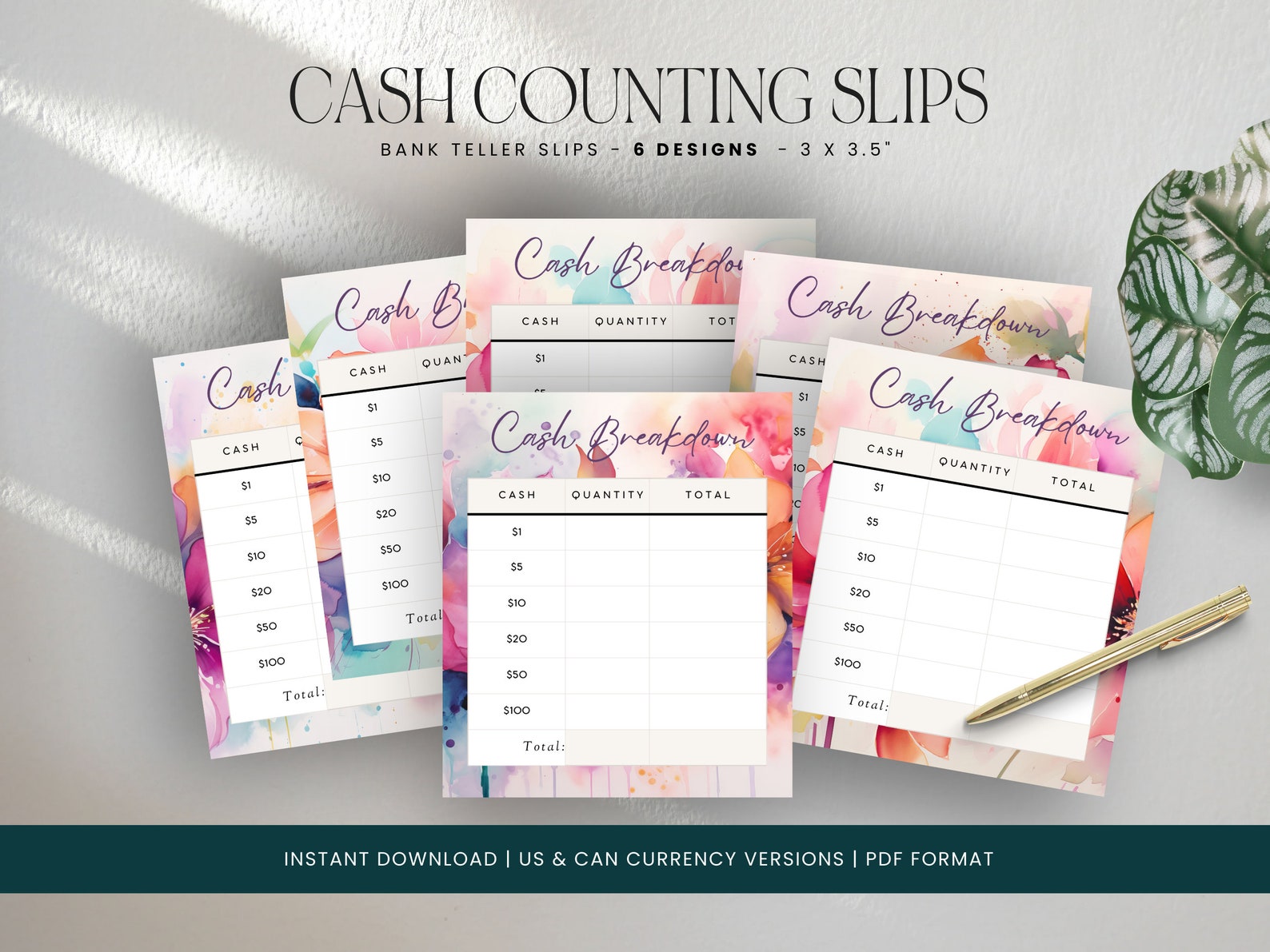 Cash Breakdown Slip, Bank Teller Slip Printable, Coin Counting, Money ...