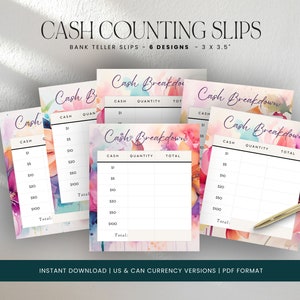Cash Breakdown Slip, Bank Teller Slip Printable, Coin Counting, Money ...