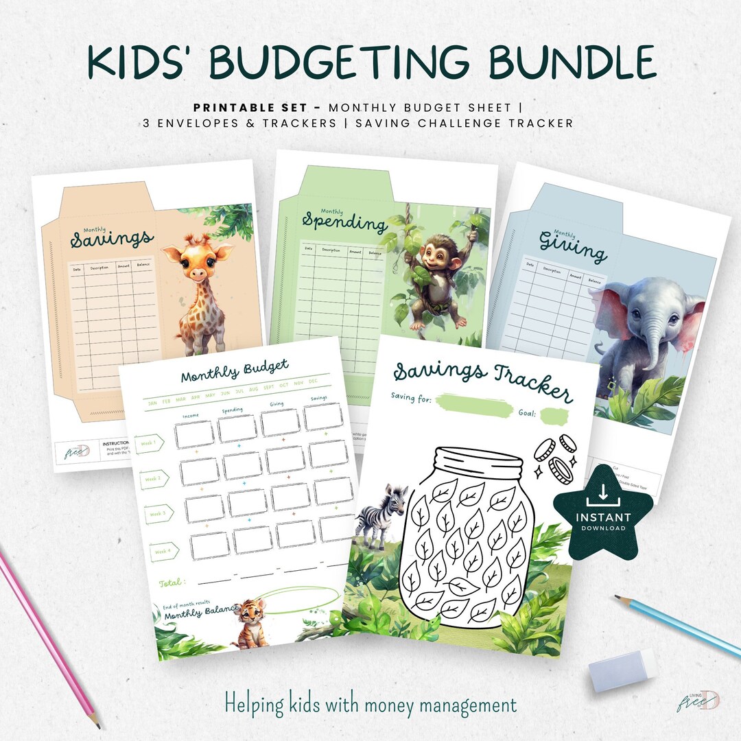 Kids Budgeting Worksheet Printable Set, Cash Envelopes With Transaction ...