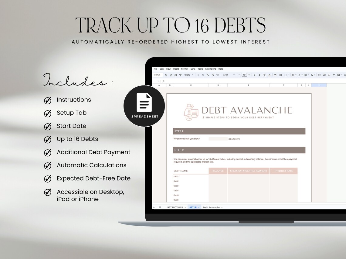 Debt Avalanche Spreadsheet for Google Sheets, Debt Payment Planner ...