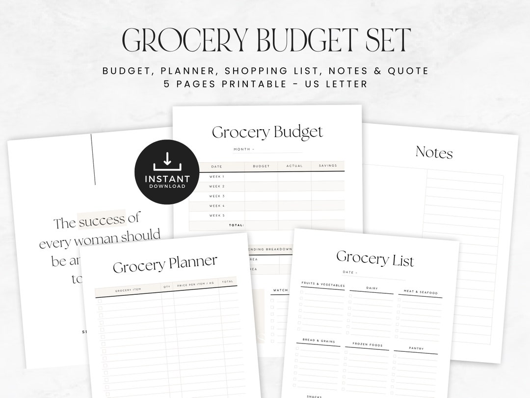 Grocery Budget Printable, Food Shopping With Budget & Spending Tracker ...