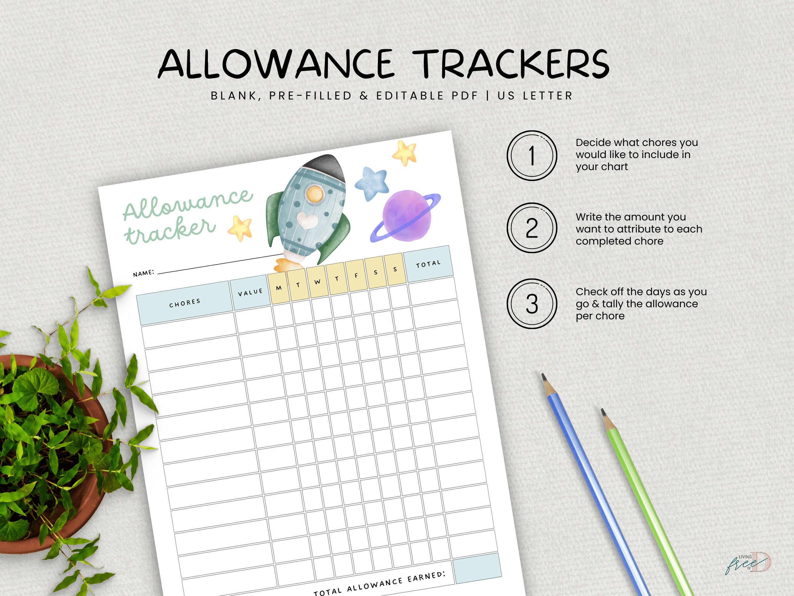 Allowance Tracker Printable, Editable PDF Chore Chart, Play Money ...