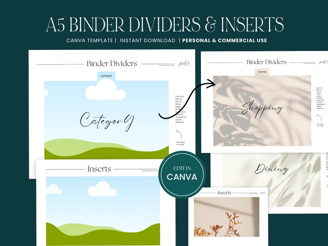 A5 Binder Tab Dividers and Inserts Canva Template, Editable Money ...