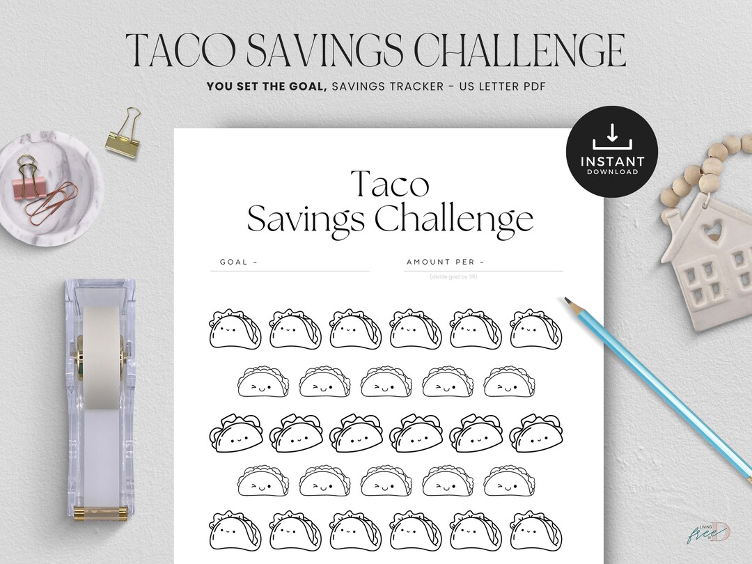 Taco Savings Challenge, Money Goal Tracker, Savings Challenge Printable ...