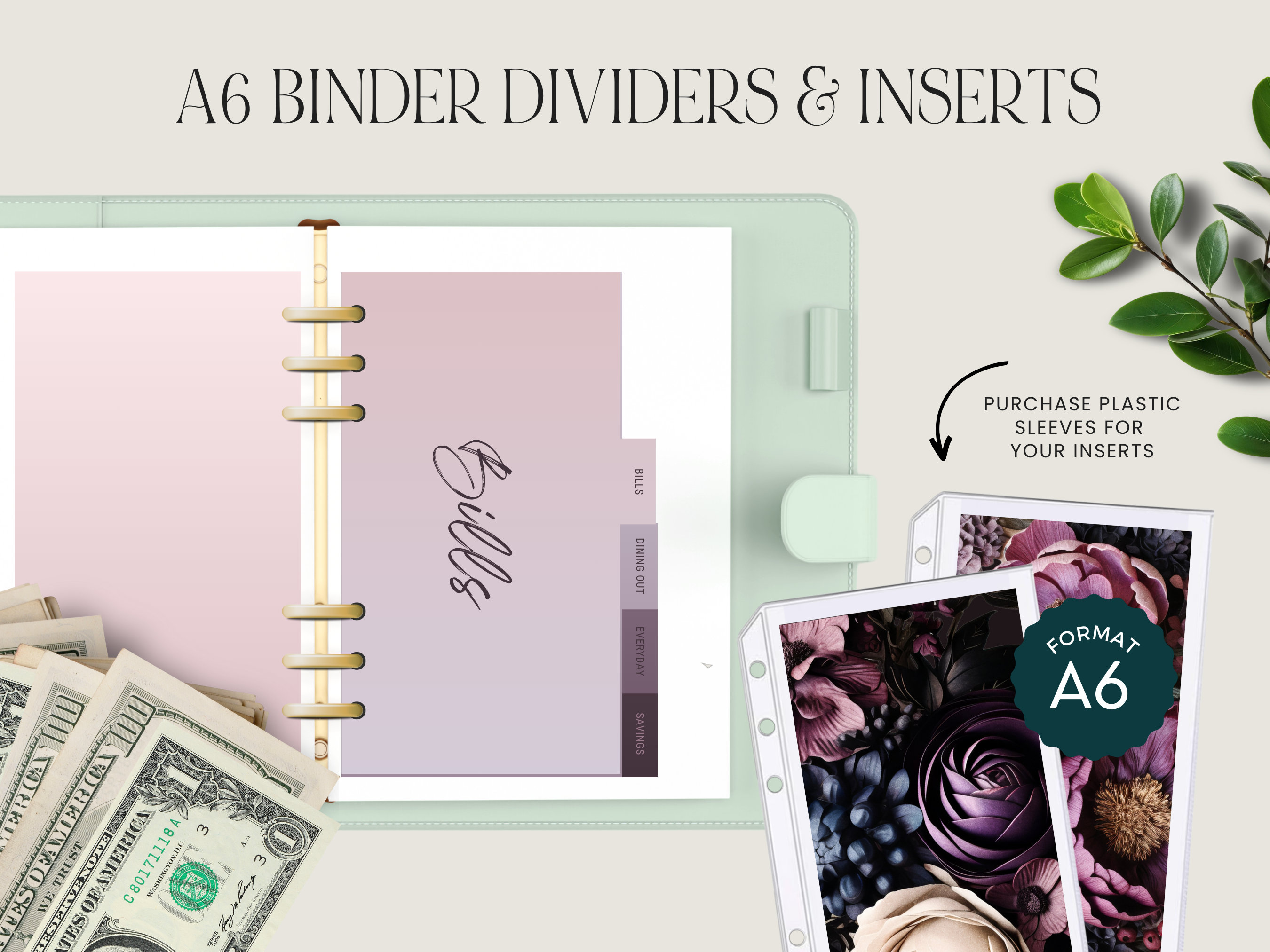 A6 Binder Cash Tab Dividers and Inserts, Money Organizer, Cash Envelope ...