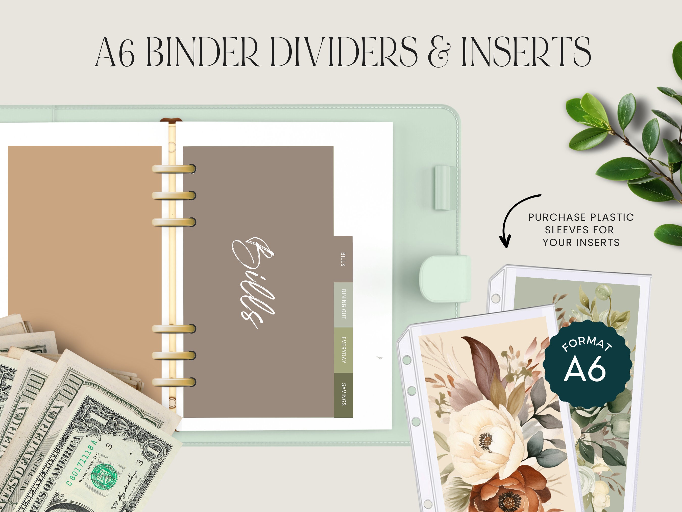 A6 Binder Cash Tab Dividers and Inserts, Money Organizer, Cash Envelope ...
