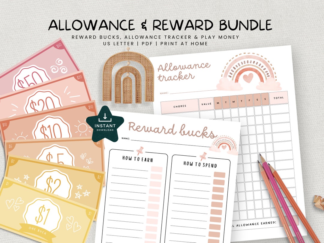 Play Money Allowance and Reward Bundle for Kids, Reward Bucks Printable ...