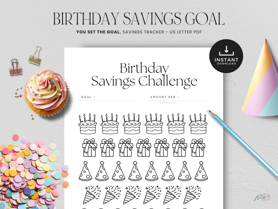 Birthday Savings Tracker, B-day Savings Challenge Printable, Party ...