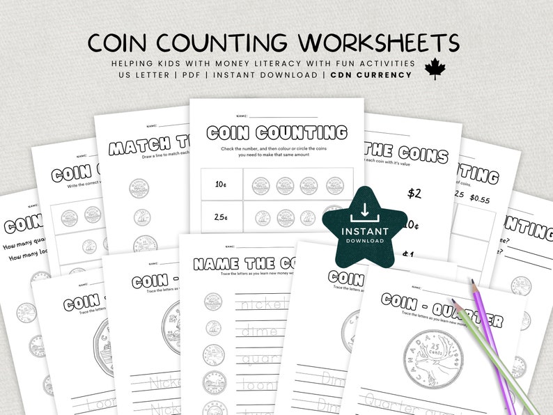 Coins Printable Worksheet, Money Literacy Printable, Cash Activities ...