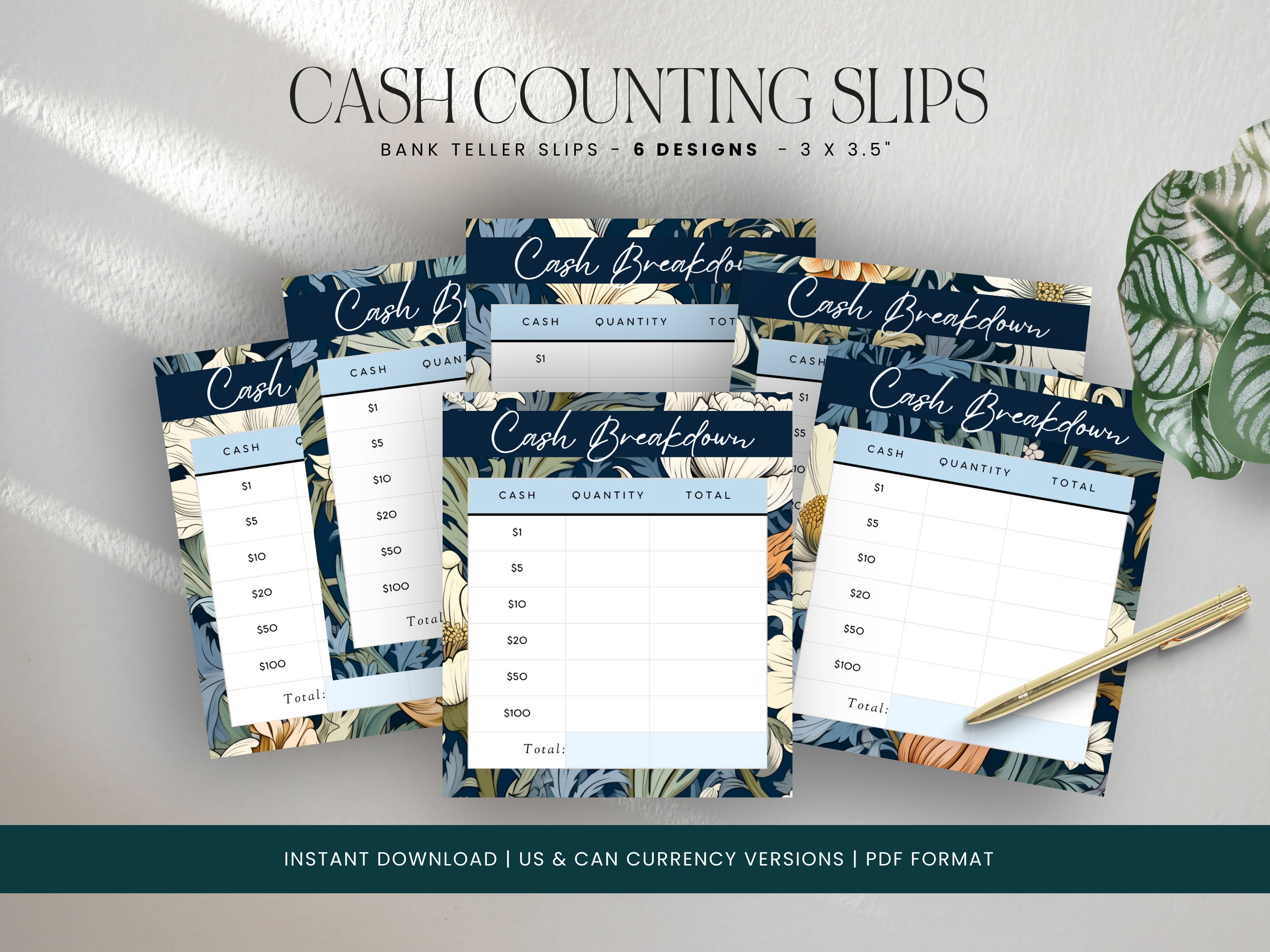 Cash Breakdown Slip, Bank Teller Slip Printable, Coin Counting, Money ...