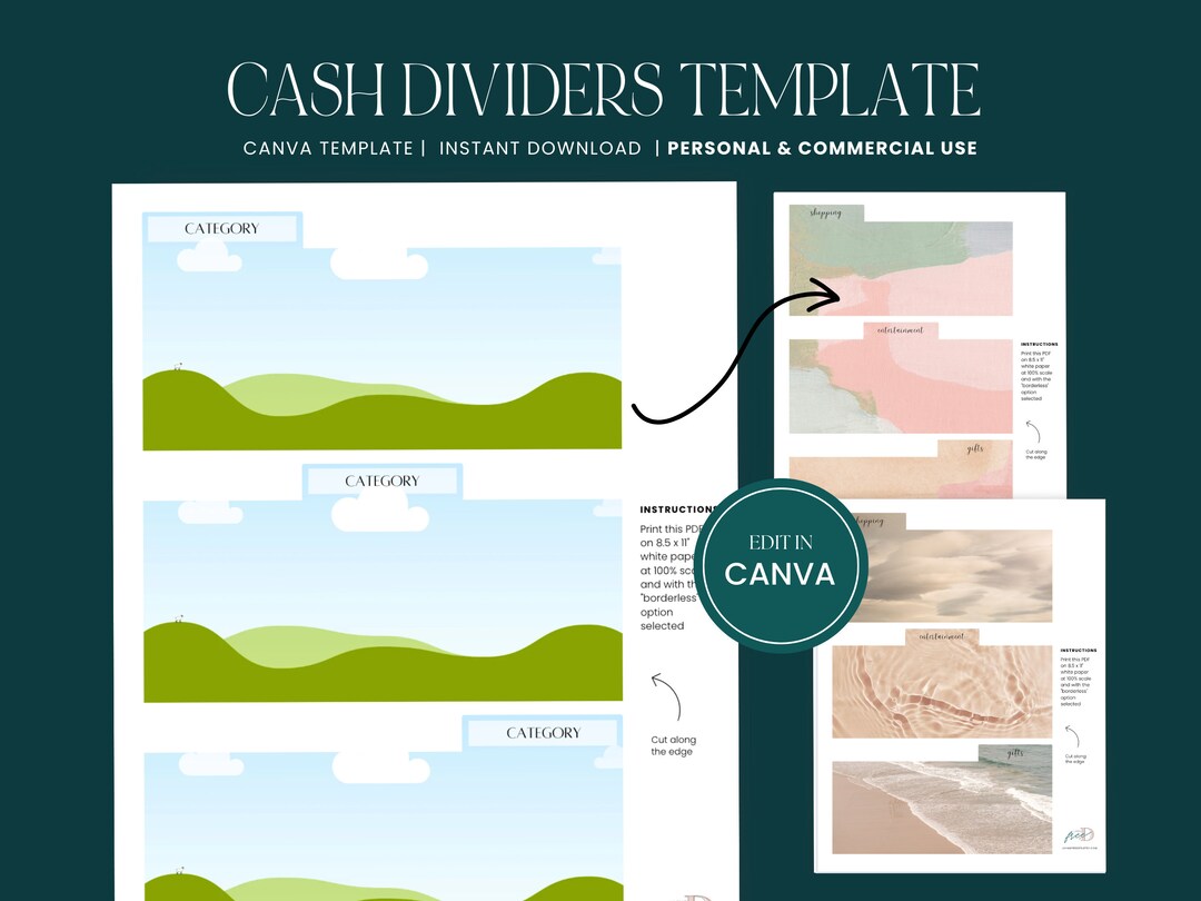 Wallet Cash Dividers Inserts Canva Template, Editable Money Dividers ...
