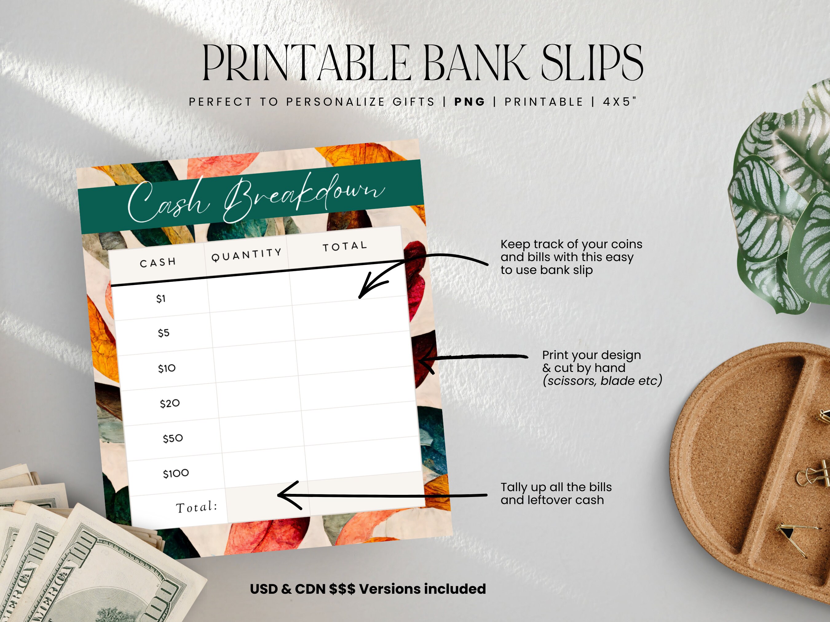 Cash Breakdown Slip, Bank Teller Slip Printable, Coin Counting, Money ...