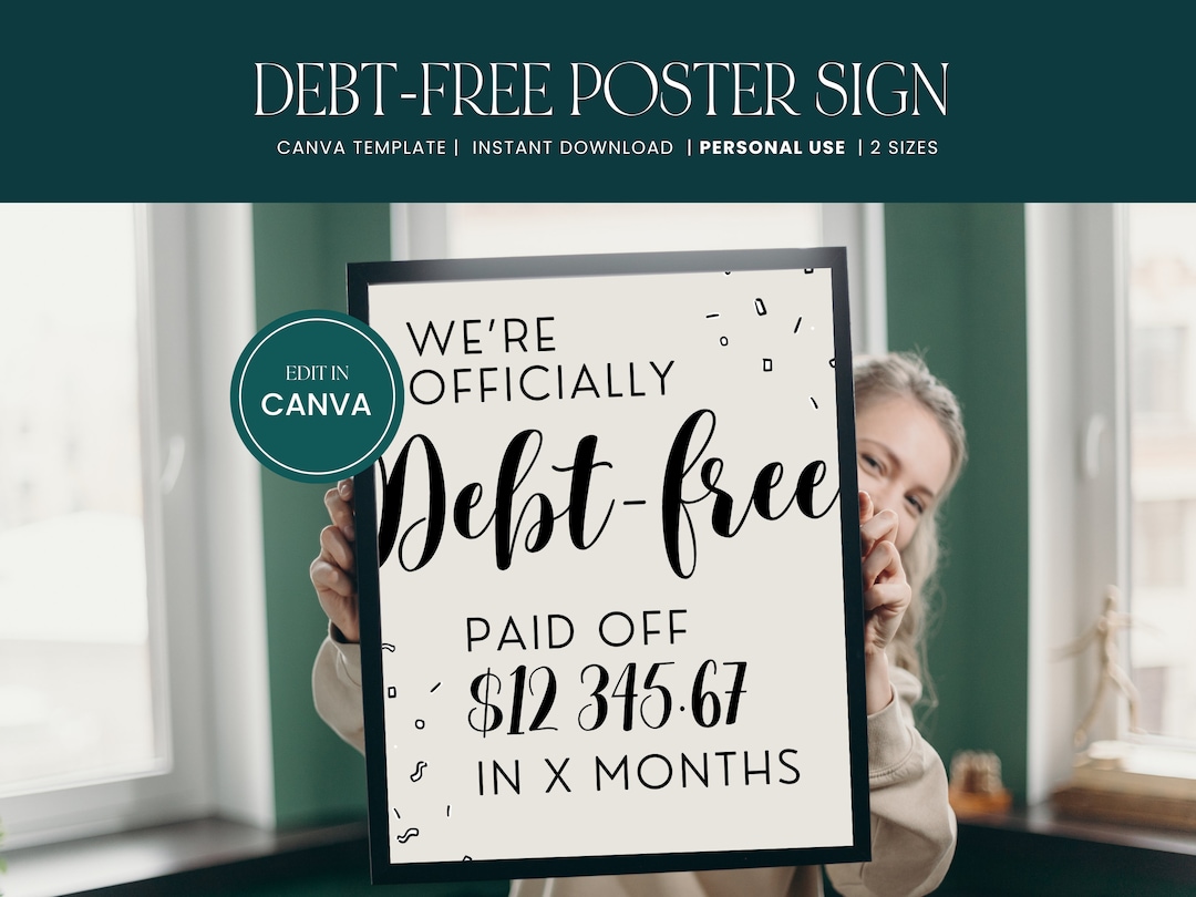 Debt Free Poster, Editable Canva Debt Payoff Template, Debt-free ...