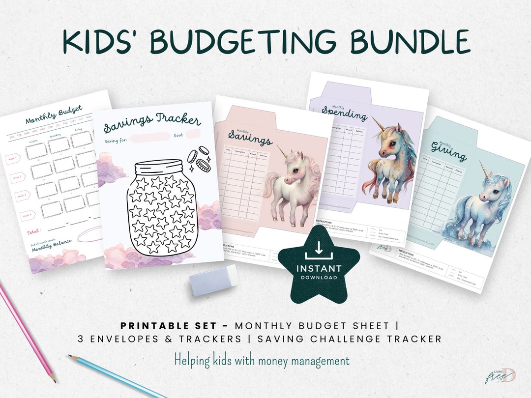 Kids Budgeting Printables Set, Cash Envelopes With Transaction Tracker ...