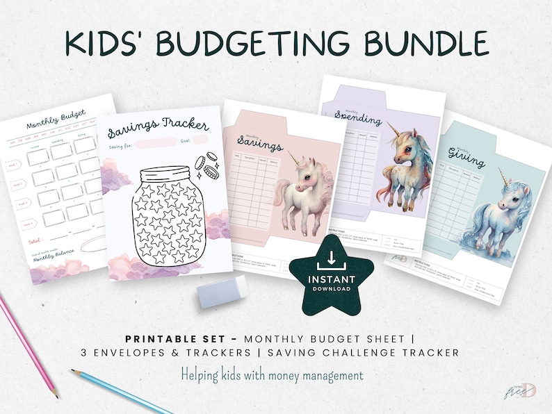 Kids Budgeting Printables Set, Cash Envelopes With Transaction Tracker ...