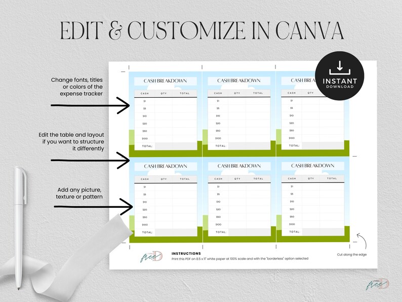 Cash Breakdown Slips Canva Template, Editable Cash Counting Tracker ...