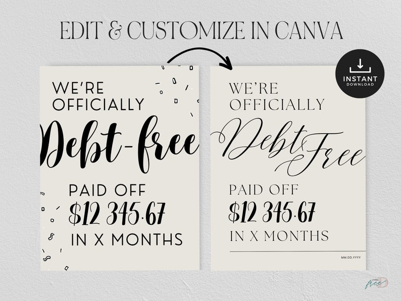 Debt Free Poster, Editable Canva Debt Payoff Template, Debt-free ...