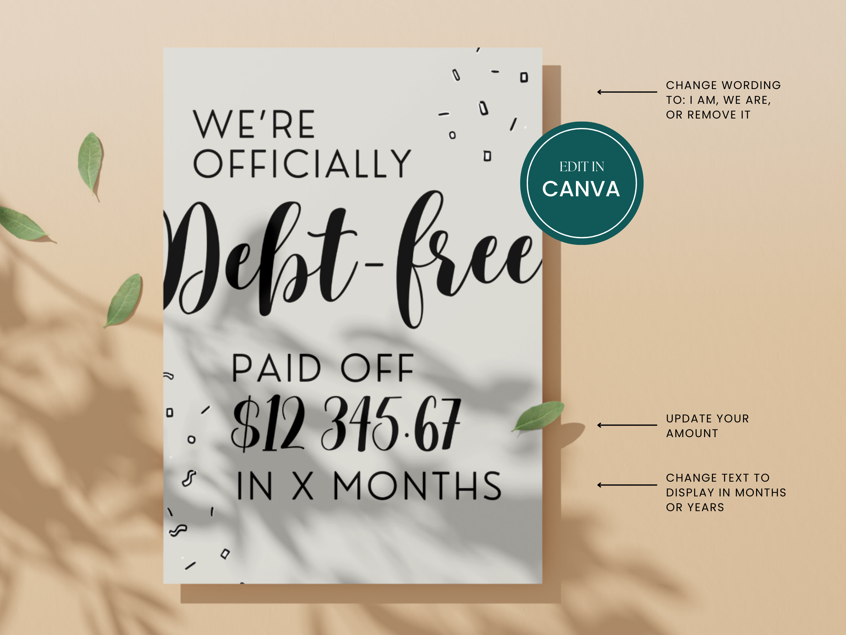 Debt Free Poster, Editable Canva Debt Payoff Template, Debt-free ...