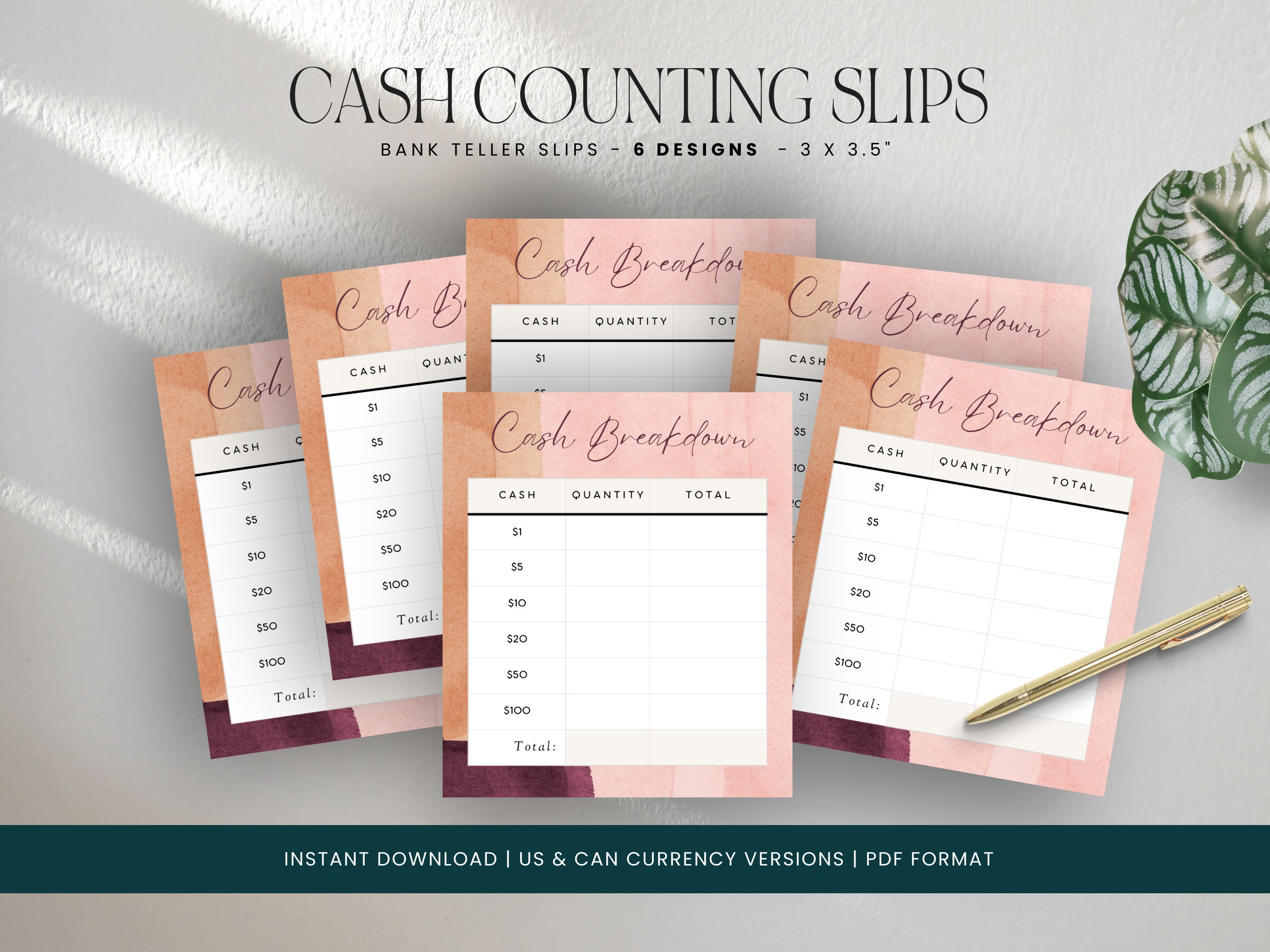 Cash Breakdown Slip, Bank Teller Slip Printable, Coin Counting, Money ...